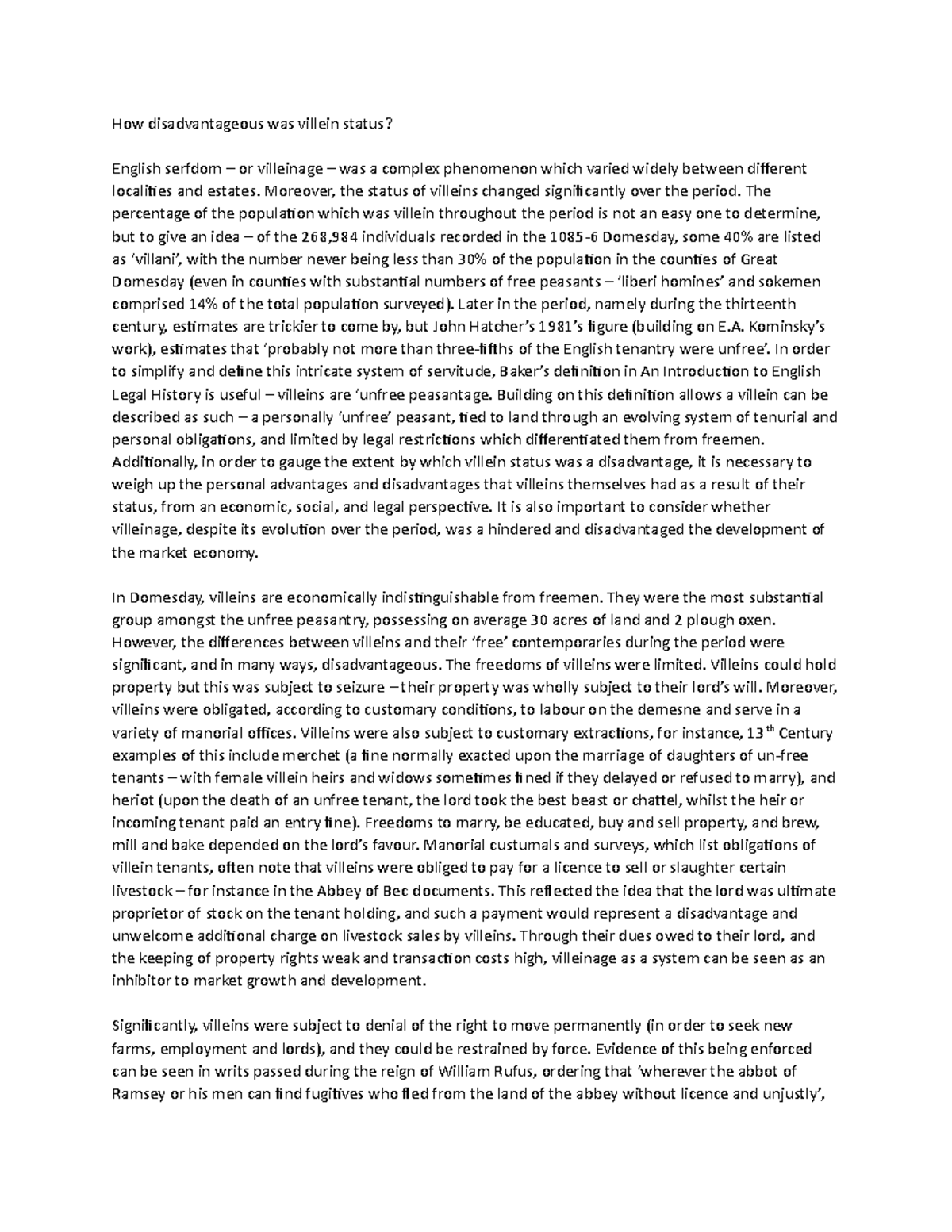 How disadvantageous was villein status - How disadvantageous was ...