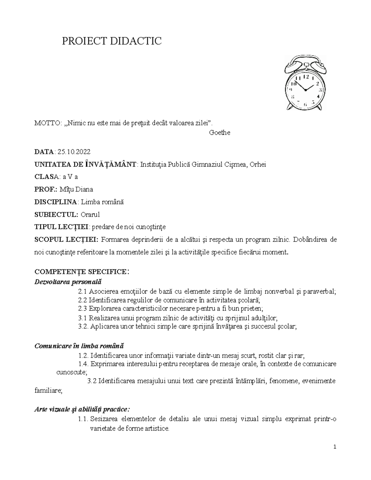 Dp program zilnic - material rezumativ - PROIECT DIDACTIC MOTTO ...