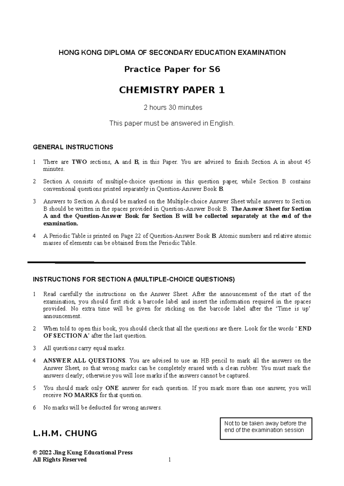 S6 Practice Paper 1A E (2023) - HONG KONG DIPLOMA OF SECONDARY ...