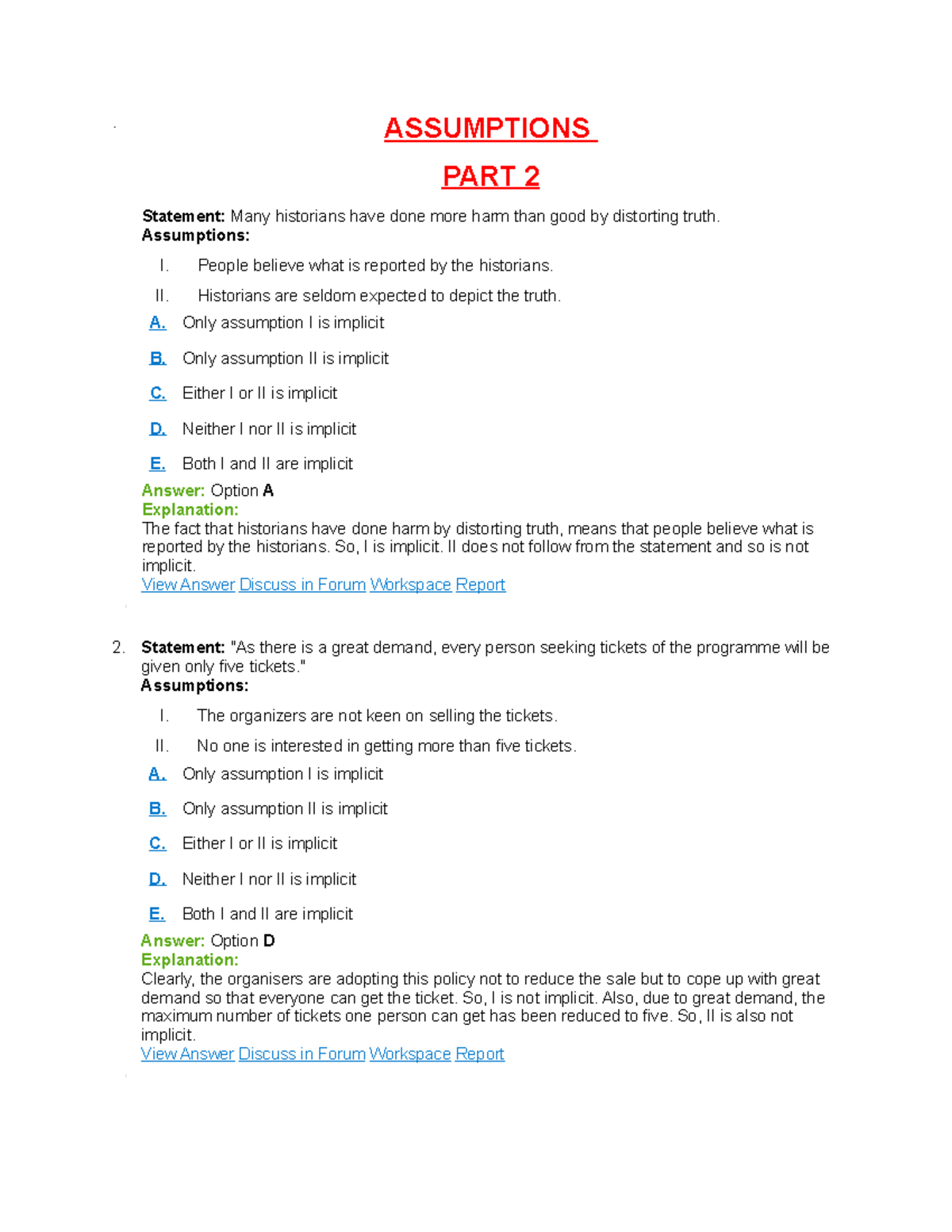 Assumptions PART 2 - notes - . ASSUMPTIONS PART 2 Statement: Many ...