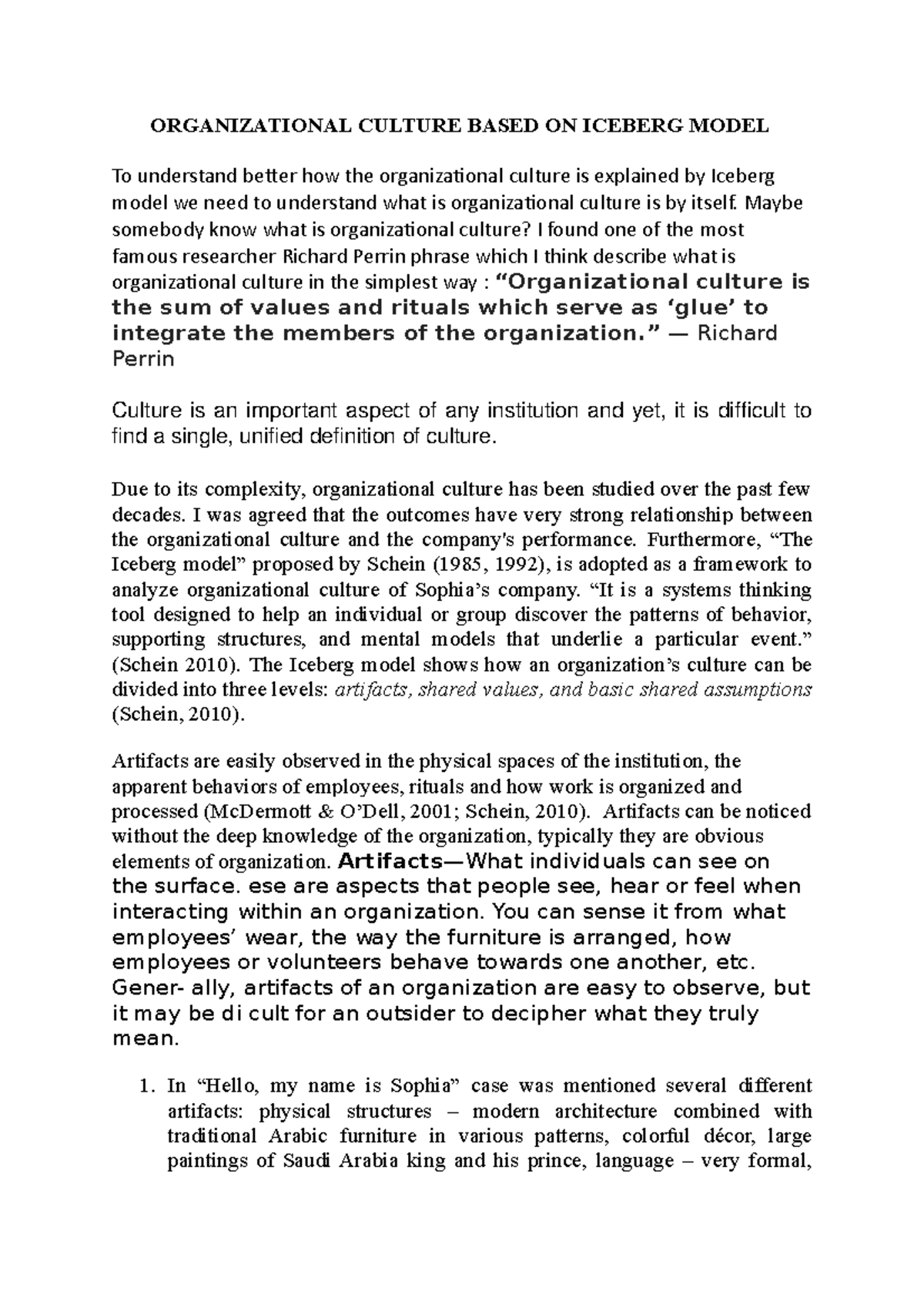 Organizational Culture Based ON Iceberg Model - ORGANIZATIONAL CULTURE ...