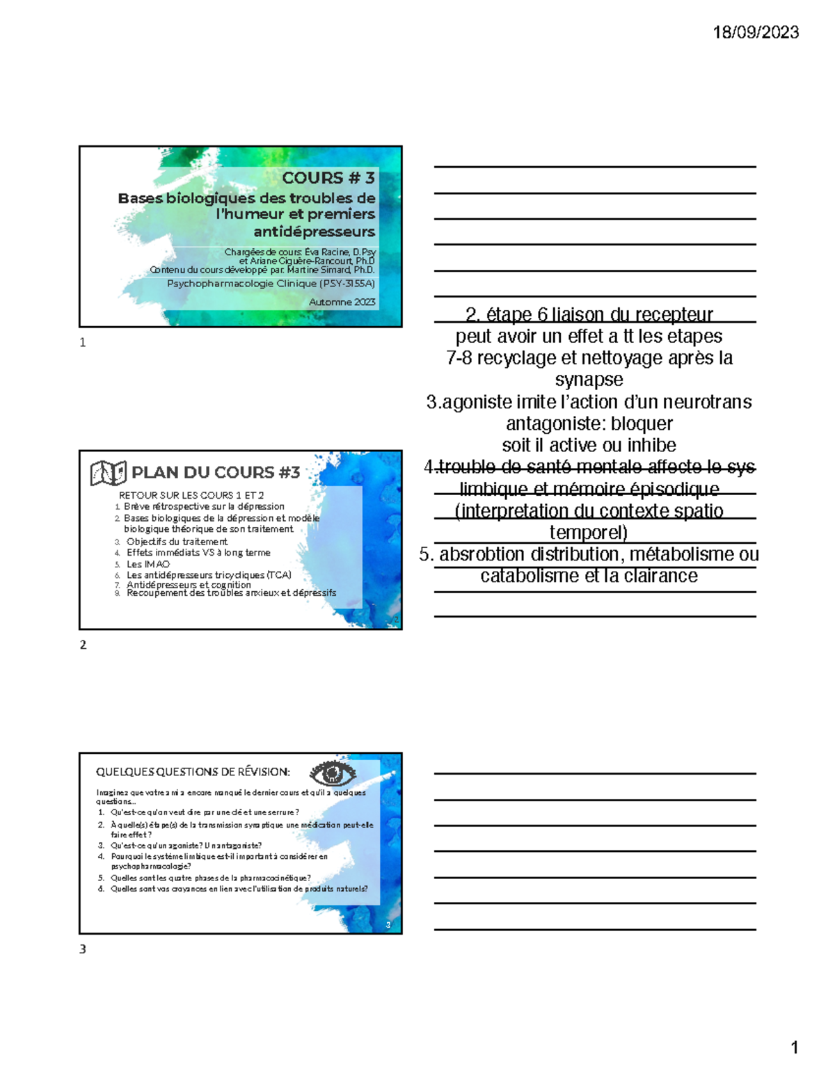 PSY-3155 Aut 2023 Cours %233 D%C3%A9pression 1 - 3pp - COURS # 3 Bases ...