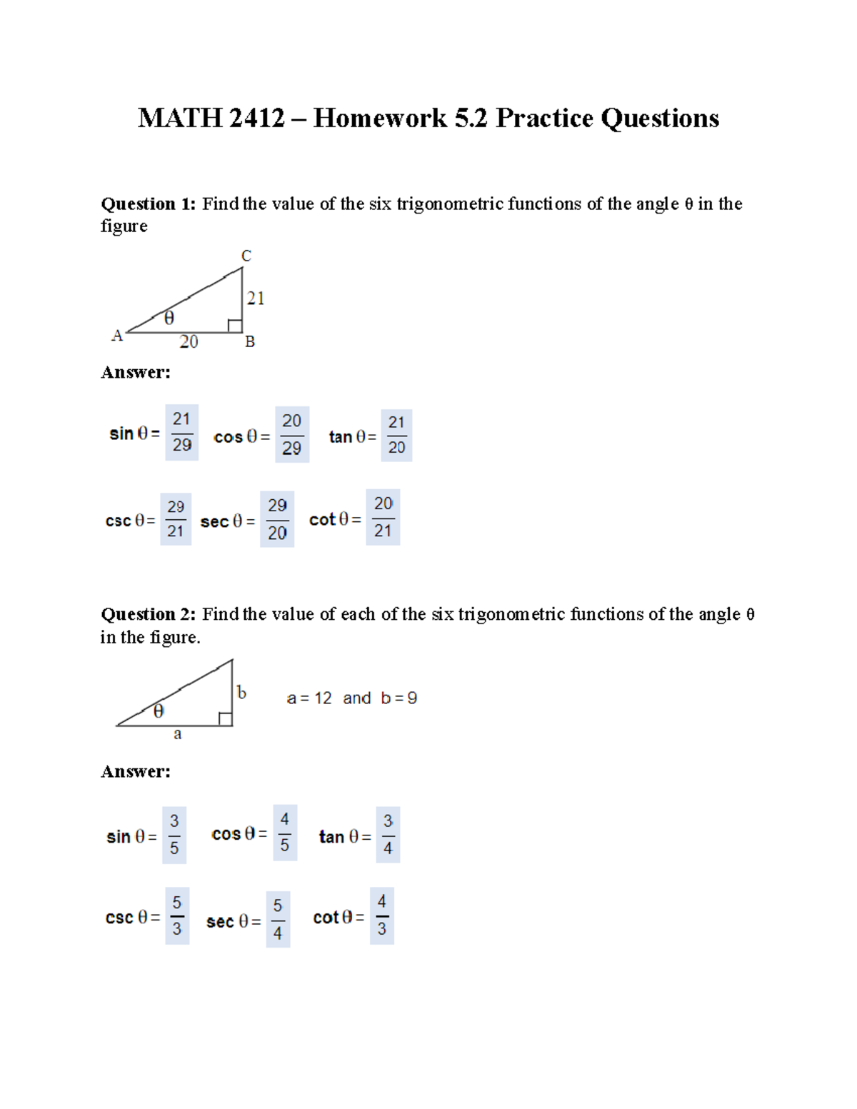 MATH 2412 Homework 5.2 Practice Questions - MATH 2412 – Homework 5 ...