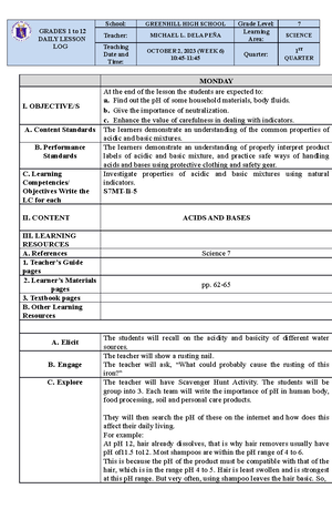 W6d4 - tle - GRADES 1 to 12 DAILY LESSON LOG School: GREENHILL HIGH SCHOOL Grade Level: 10 ...
