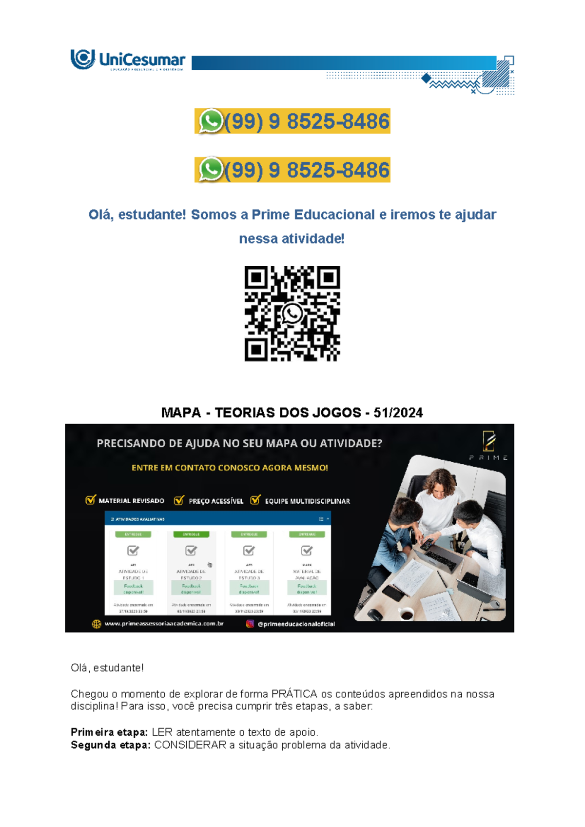 MAPA - Teorias DOS Jogos - 512024 - (99) 9 8525- (99) 9 8525- Olá ...