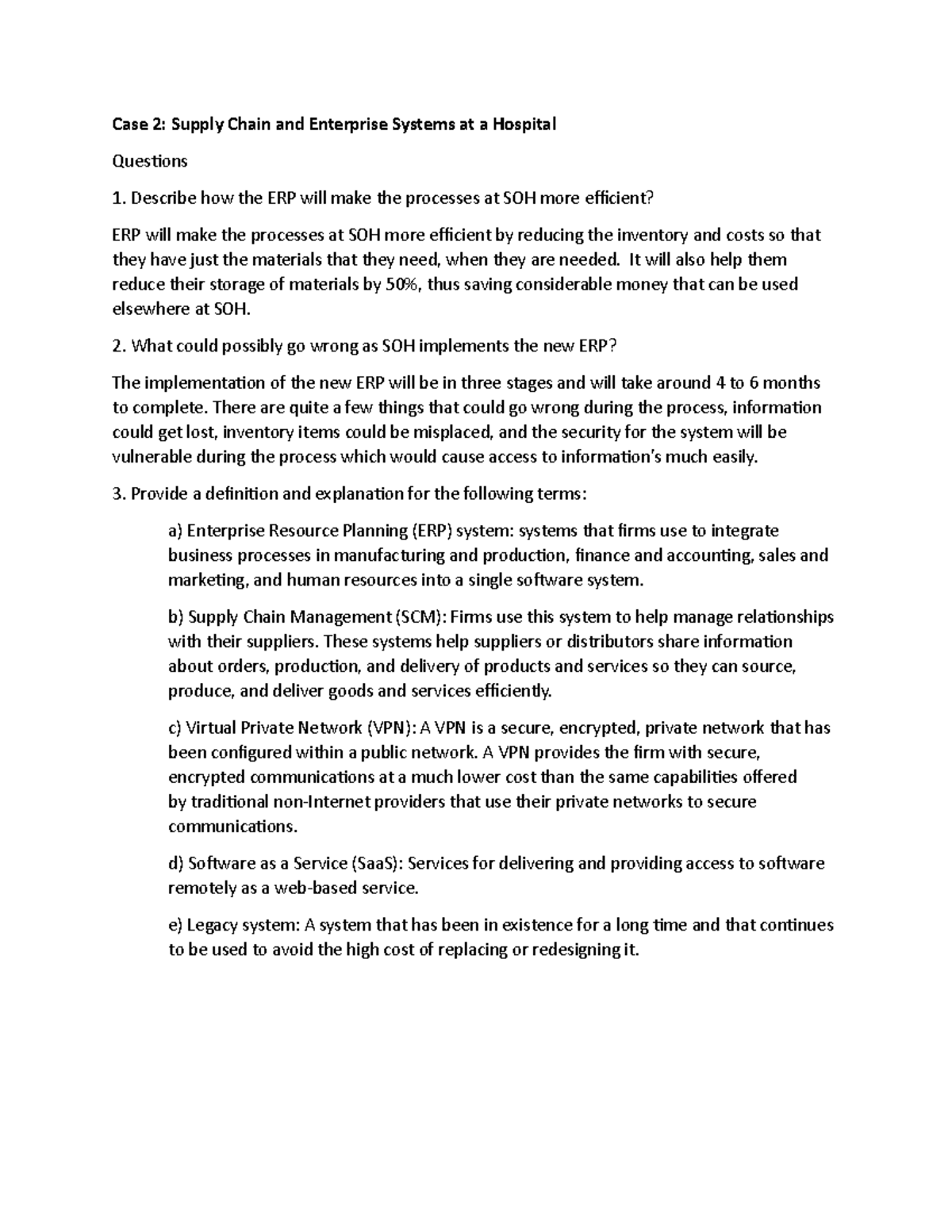Case 2 - case question and answer - Case 2: Supply Chain and Enterprise ...