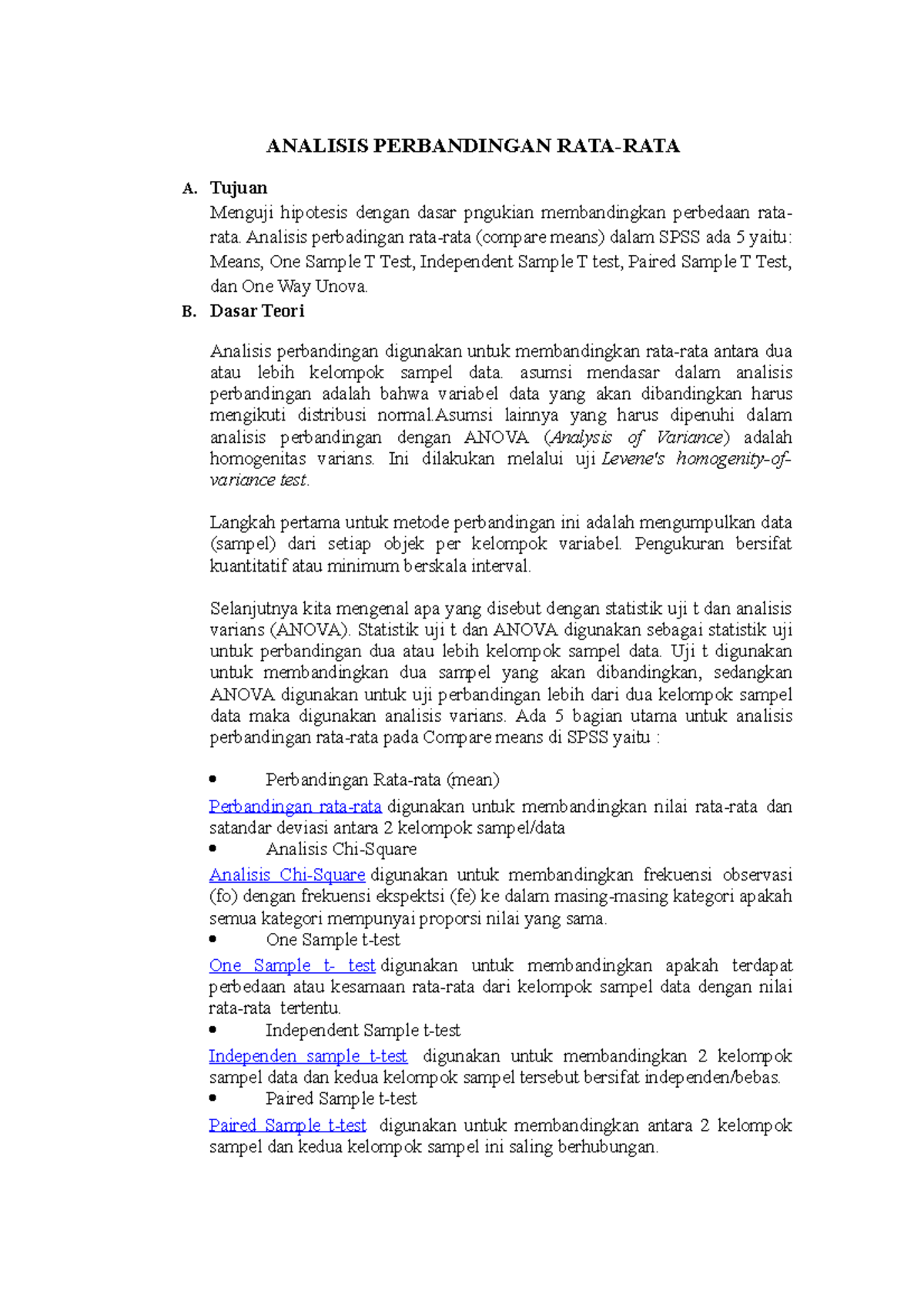 Analisis Perbandingan RATA-RATA - ANALISIS PERBANDINGAN RATA-RATA A ...