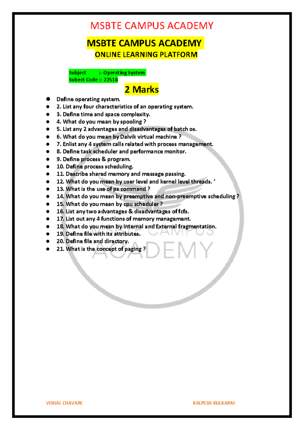 OSY IMP QB Msbte Campus Academy - MSBTE CAMPUS ACADEMY ONLINE LEARNING PLATFORM Subject ...