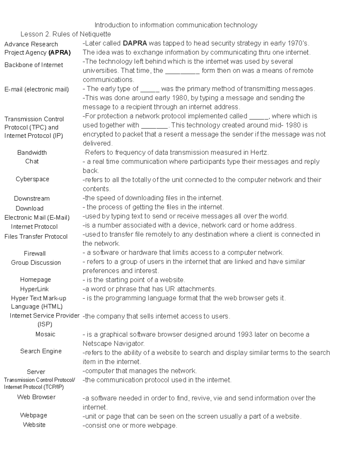 ICT REview 2 - Lecture - Introduction to information communication ...