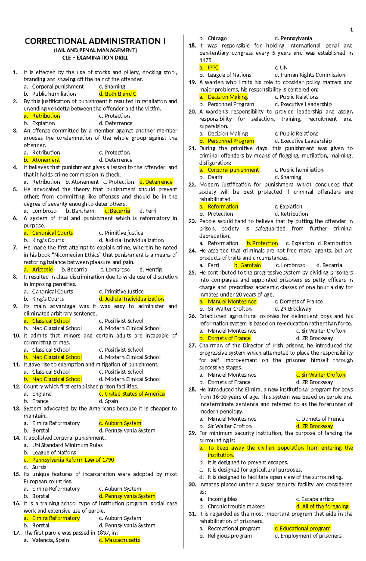 Correctional Administration 200 items - key - CORRECTIONAL ...