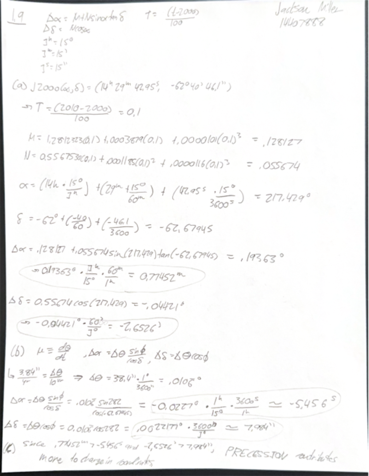Astro HW 1 - dadddd - 1,9 Dx: MtNsinxtan S t= (t-2000) Jackson Miller TOO 14407888 D8= NCOSOO In ...