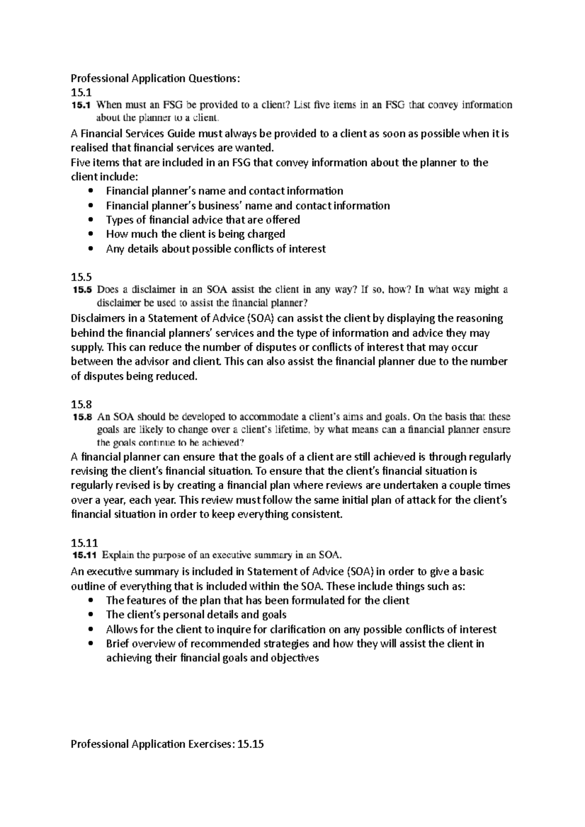 FIN111 Tutorial W13 - answers - Professional Application Questions: 15 ...