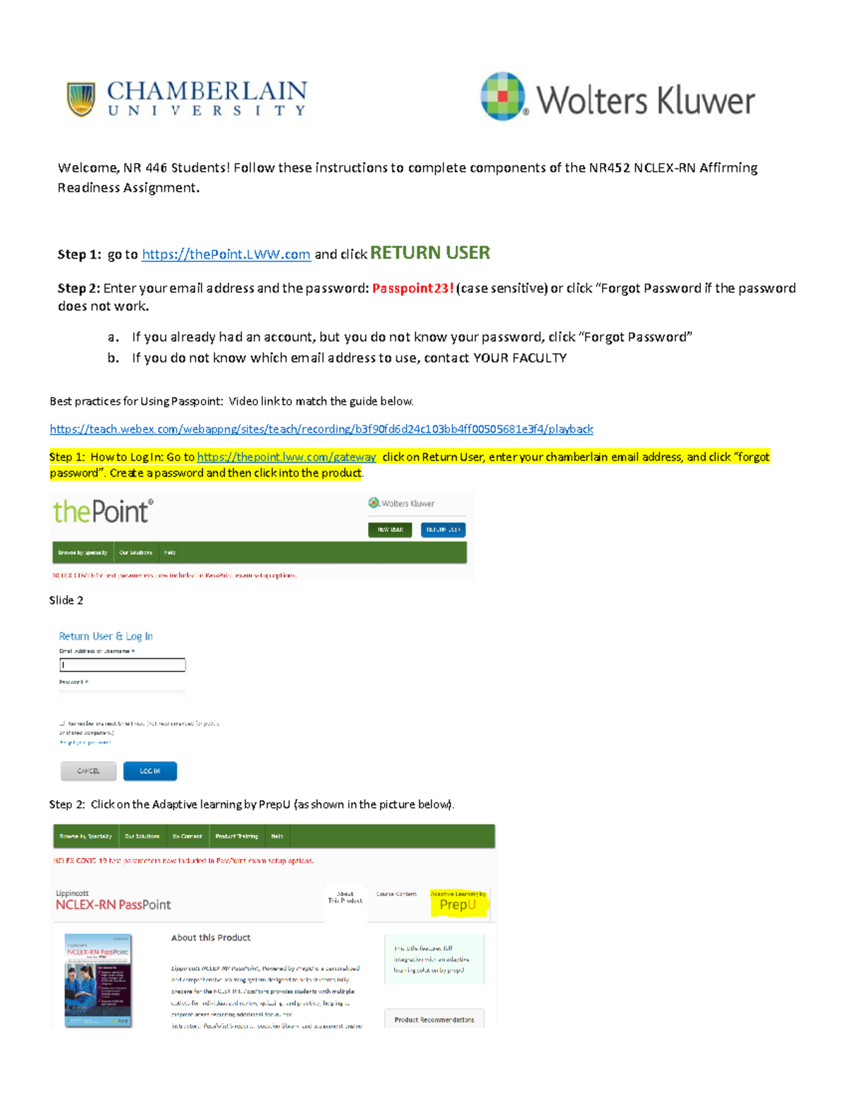 Student Guide to Pass Point 0511 - Welcome, NR 446 Students! Follow ...