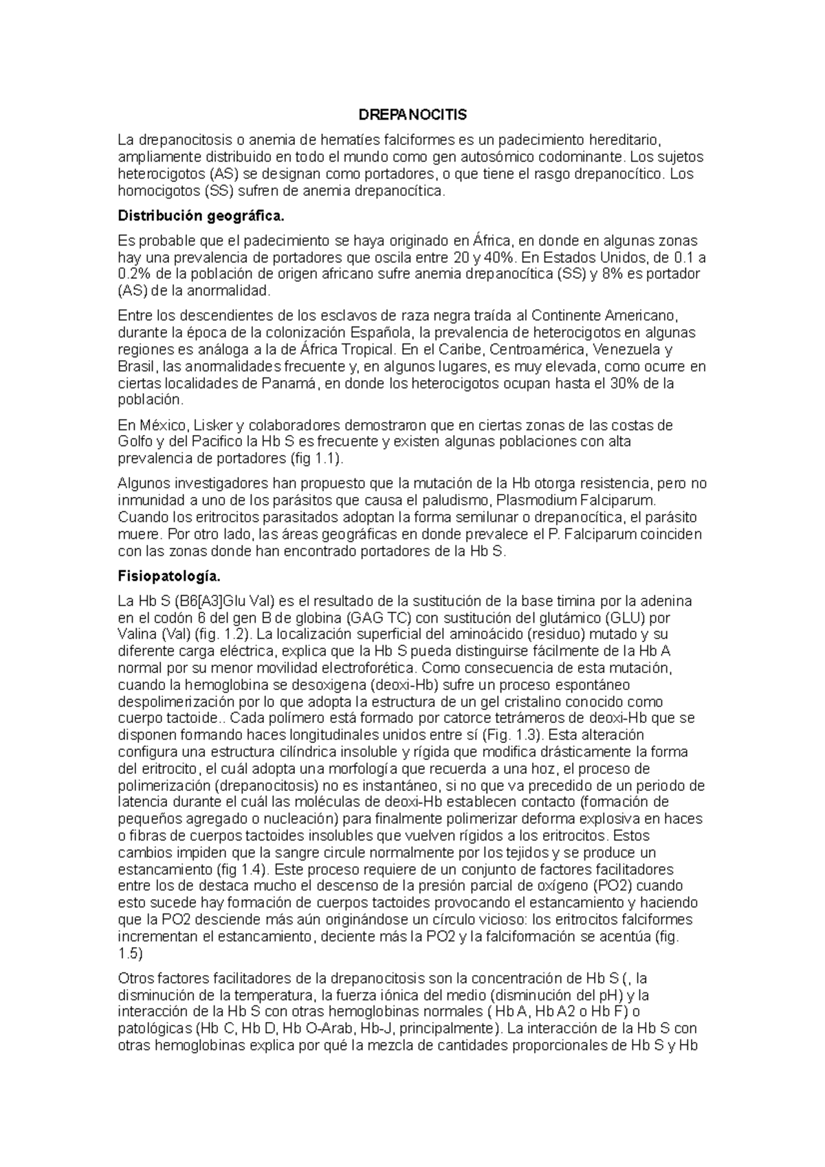 Sicklemia fisiopatologia - DREPANOCITIS La drepanocitosis o anemia de ...
