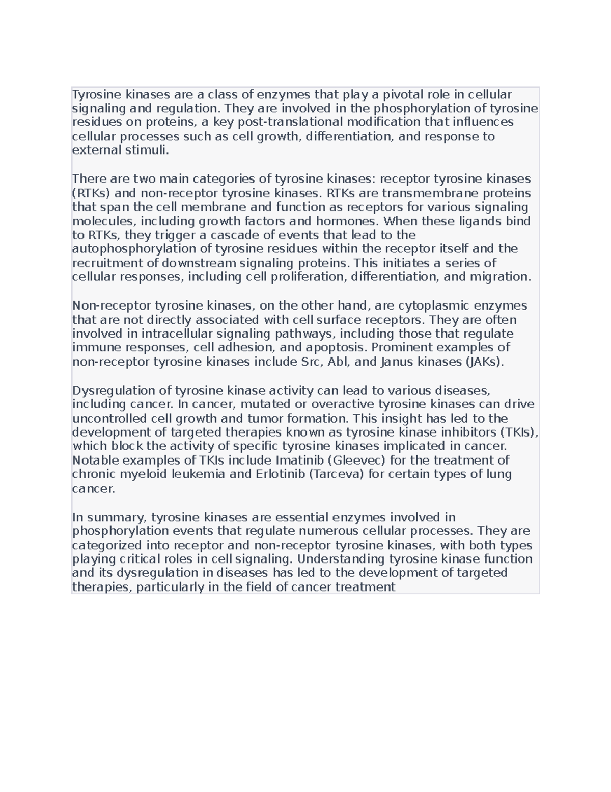 Tyrosine kinases - a simple intro/summery - Tyrosine kinases are a ...