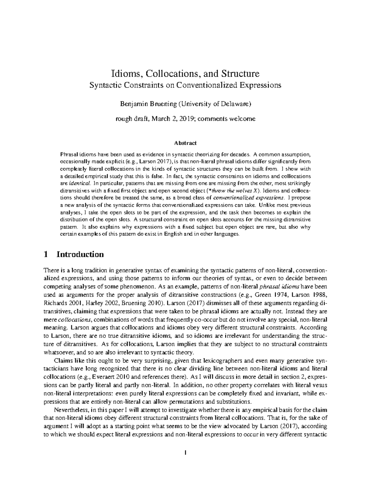Idioms Collocations Structure Benjamin Bruening 2015 - Idioms ...