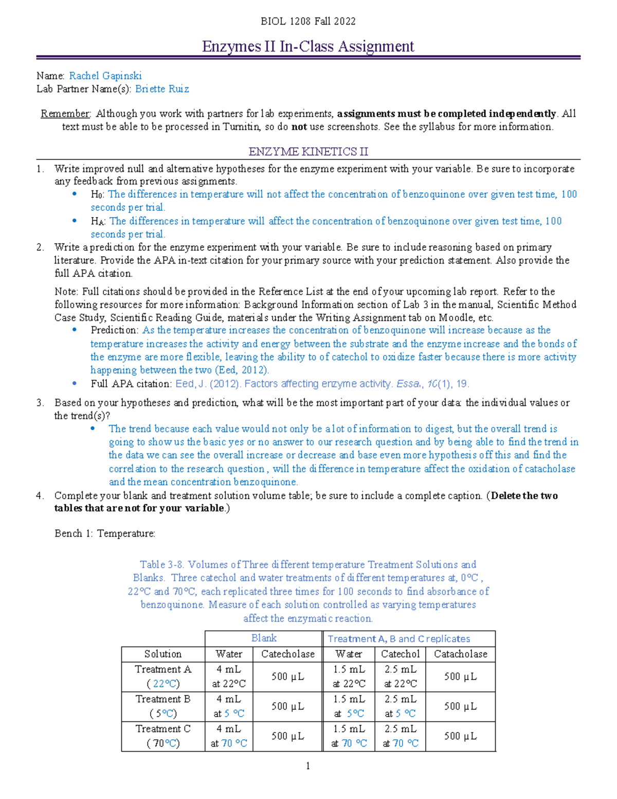 Enzyme II ICA - class work - BIOL 1208 Fall 2022 Enzymes II In-Class ...