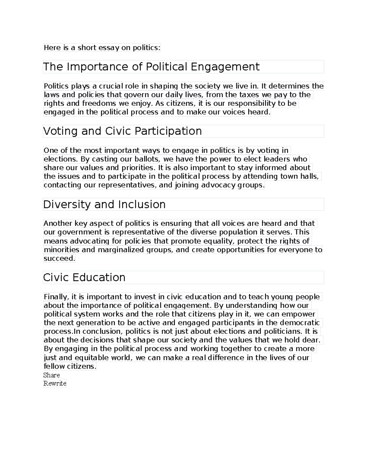 Here is a short essay on politics - It determines the laws and policies ...