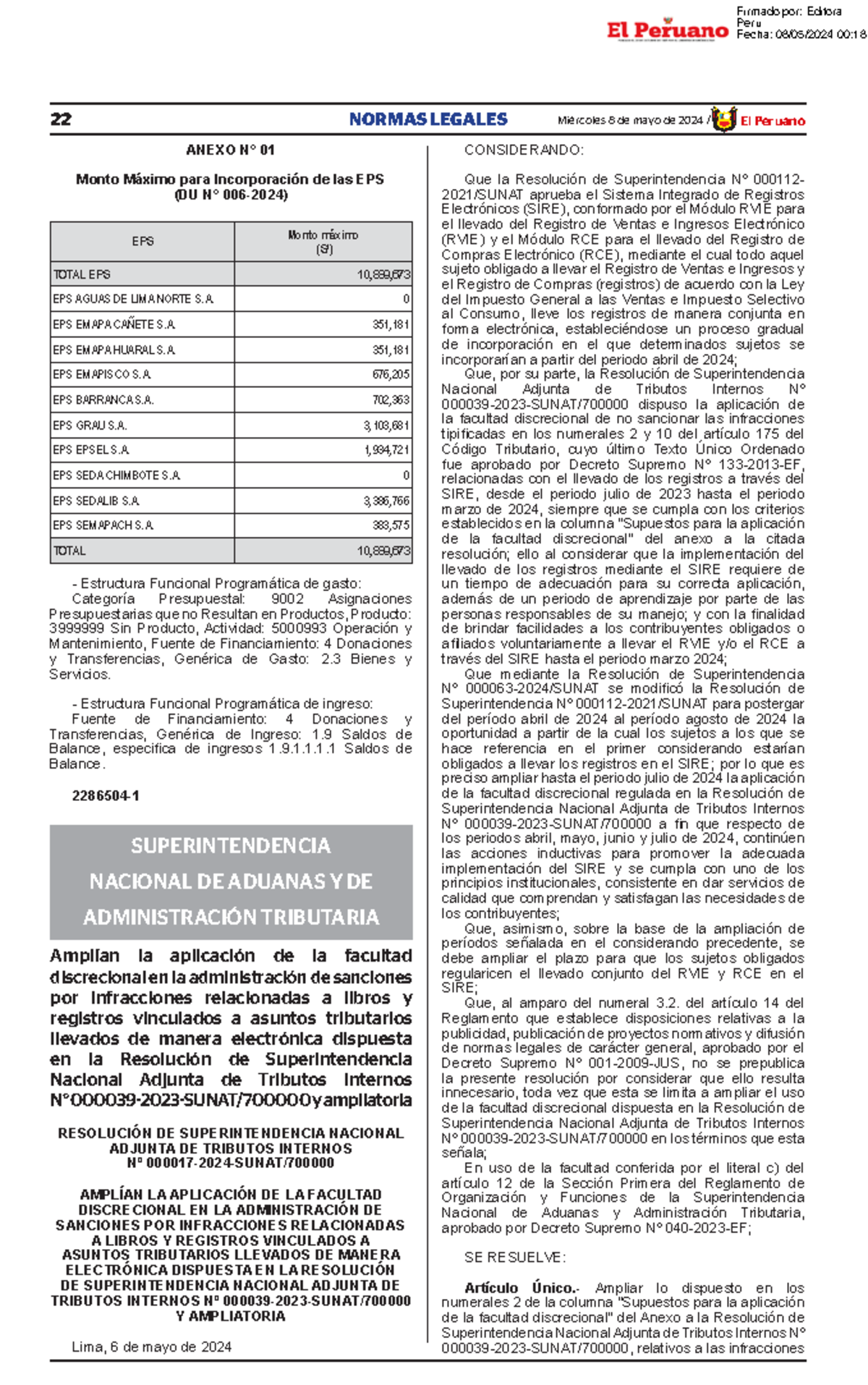 Resolucion De Superintendencia Nº Nº 000017 2024 Sunat 22 Normas