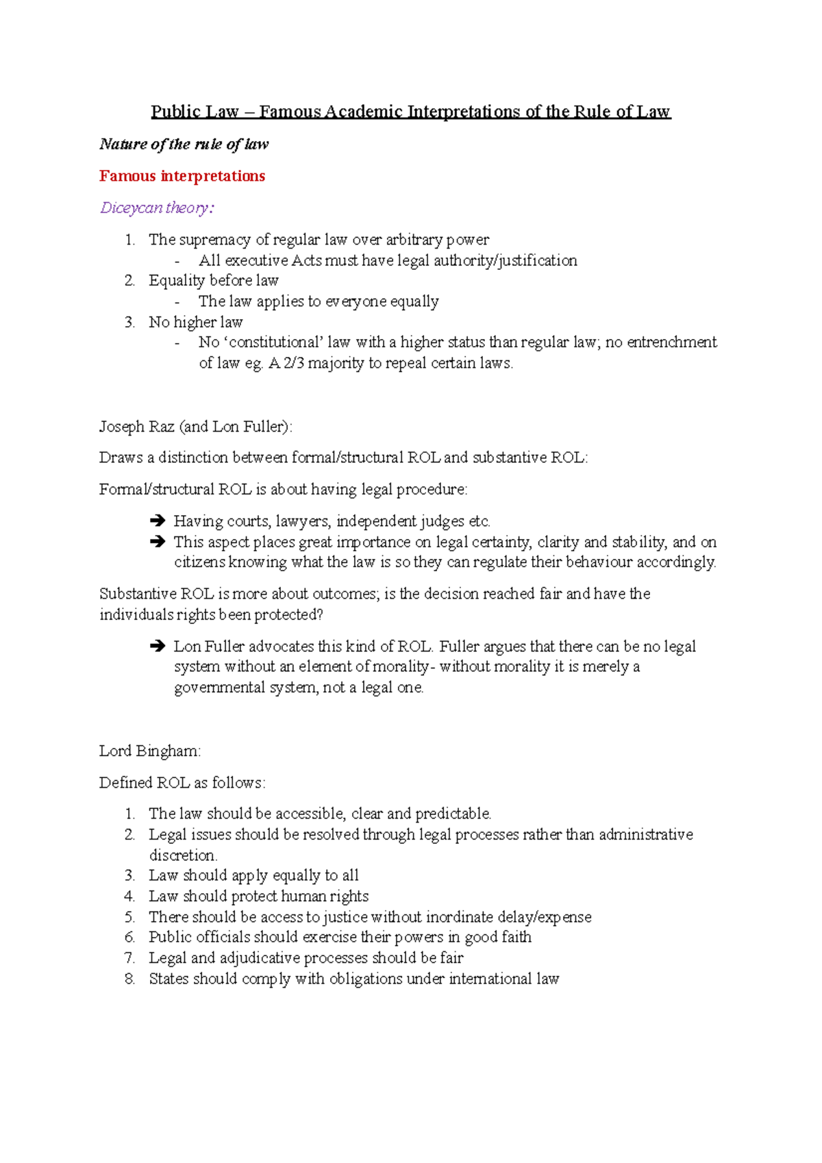 Public Law -Famous Academic Interpretations of the Rule of Law - A 2/3 ...