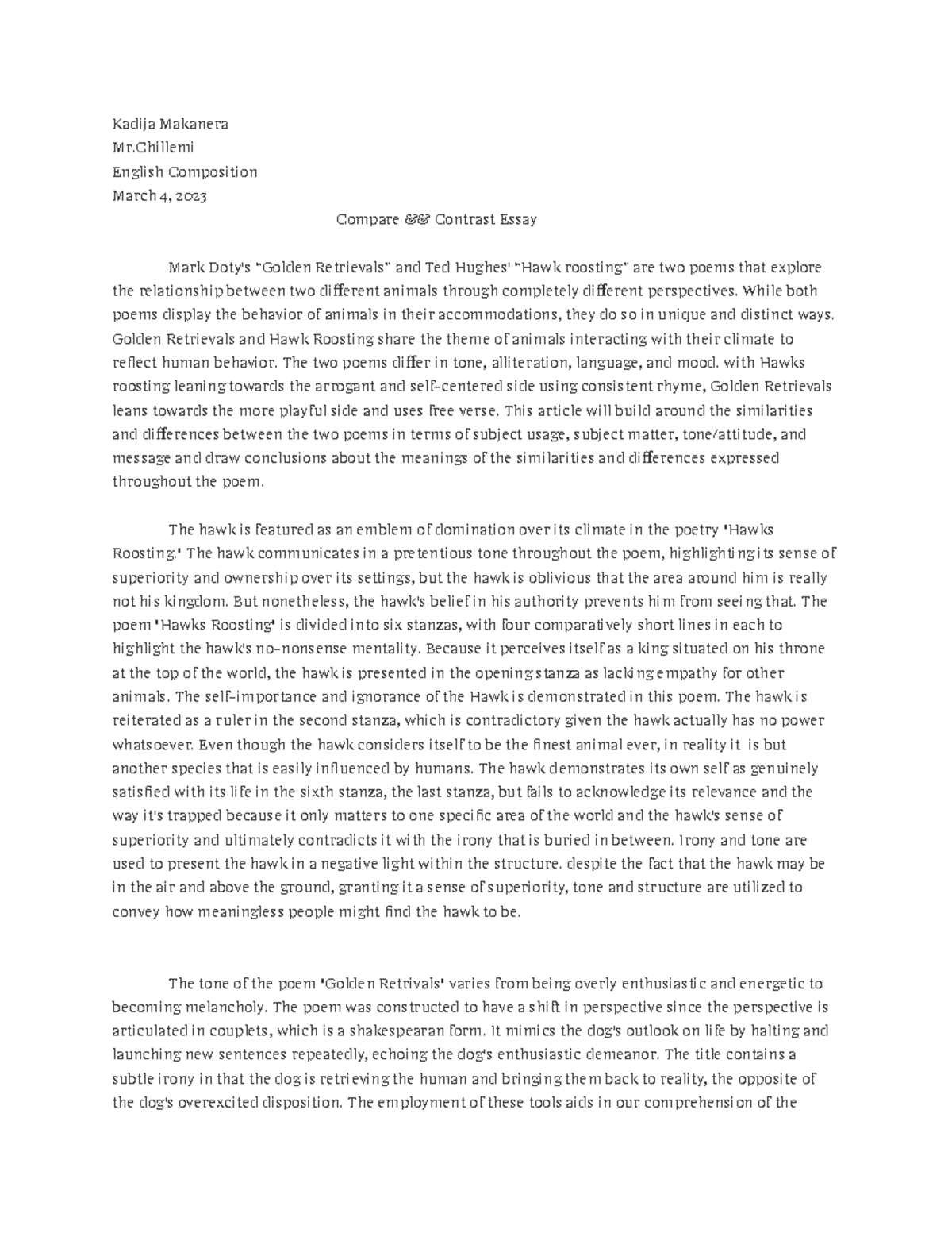 Poem Synthesis Essay - Google Docs - Kadija Makanera Mr English ...