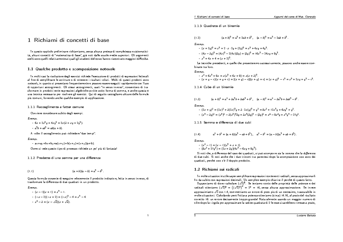 Corso di matematica generale 1) - 1Richiamidiconcettidibase In questo ...