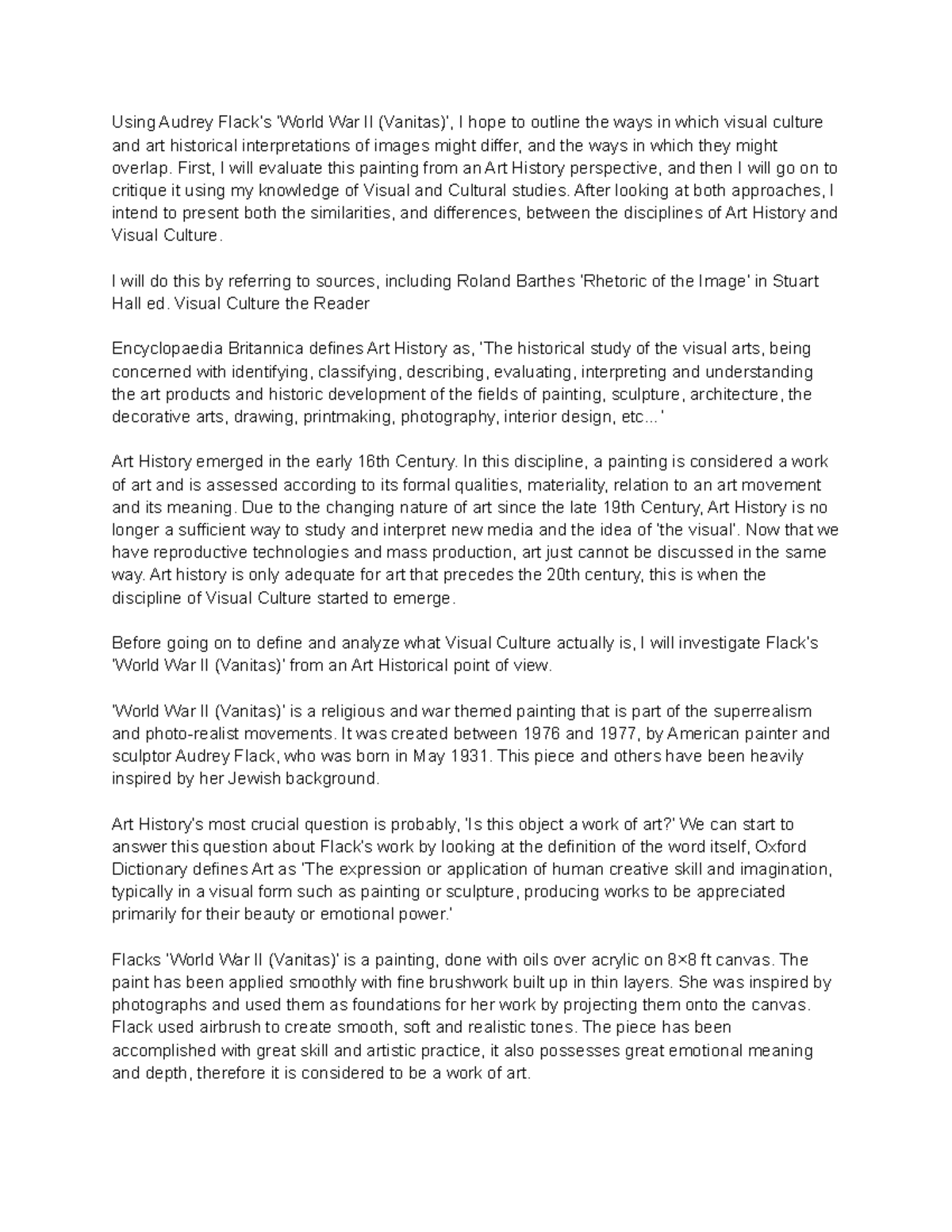 Critical Analysis of Audrey Flack’s World War II (Vanitas) Evaluation ...