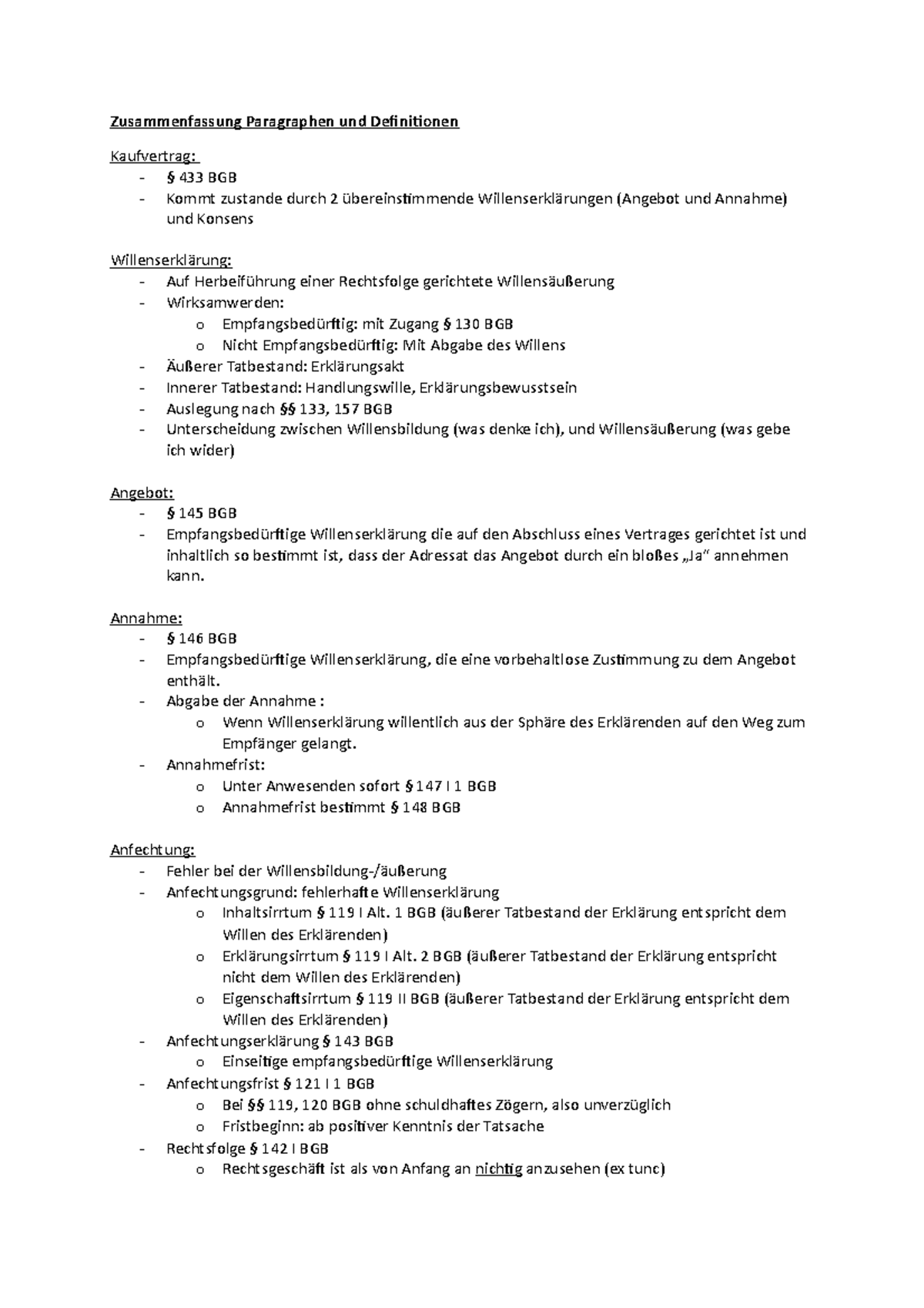 Zusammenfassung Paragraphen und Definitionen - Zusammenfassung ...
