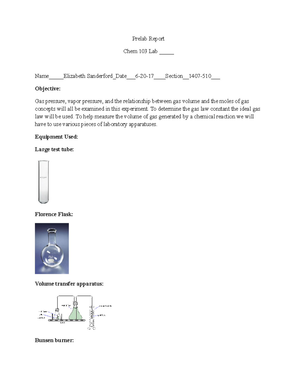 Prelab Report-lab6 - n/a - Prelab Report Chem 103 Lab _____ Name ...