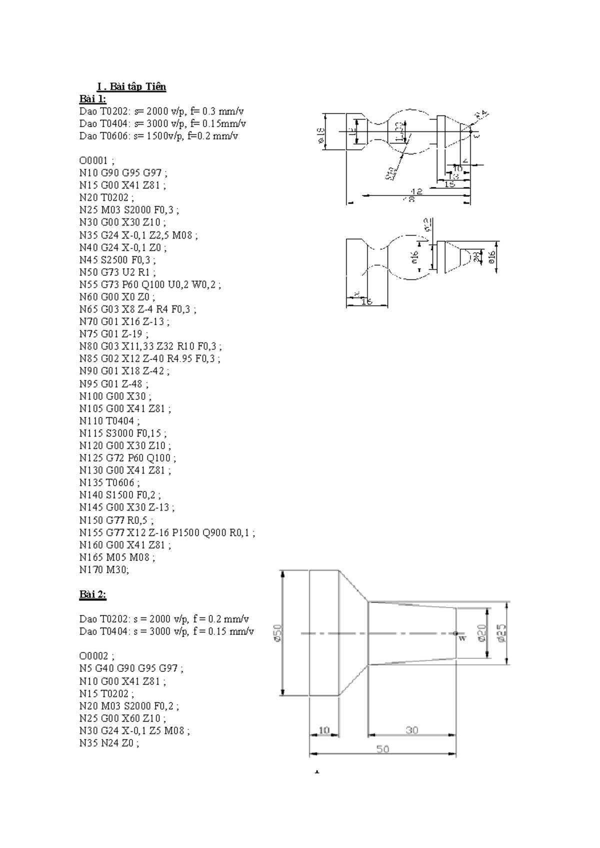 BT CNC - BT CNC - I. I. BBààii ttậập TpTiiệệnn Bài 1: Dao T0202: s= 2000 v/p, f= 0 mm/v Dao ...