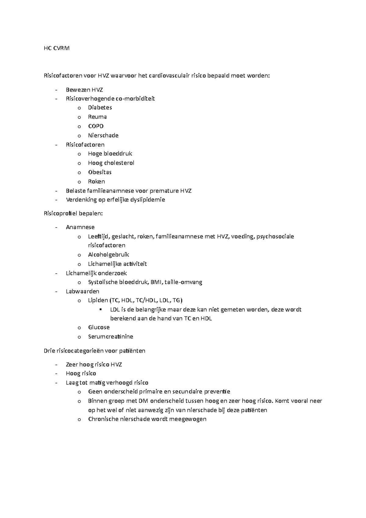 HC Cardiovasculair risico management - HC CVRM Risicofactoren voor HVZ ...