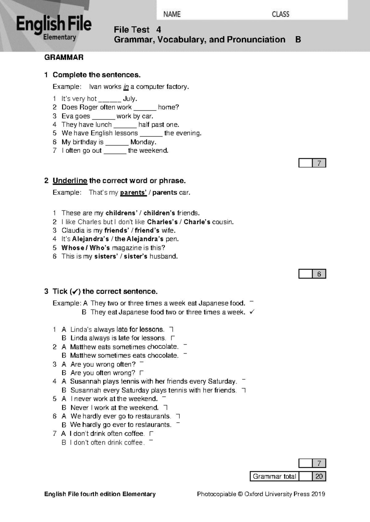 EF4e elem filetest 04b - Englisb file test 4 - Grammar, Vocabulary, and ...