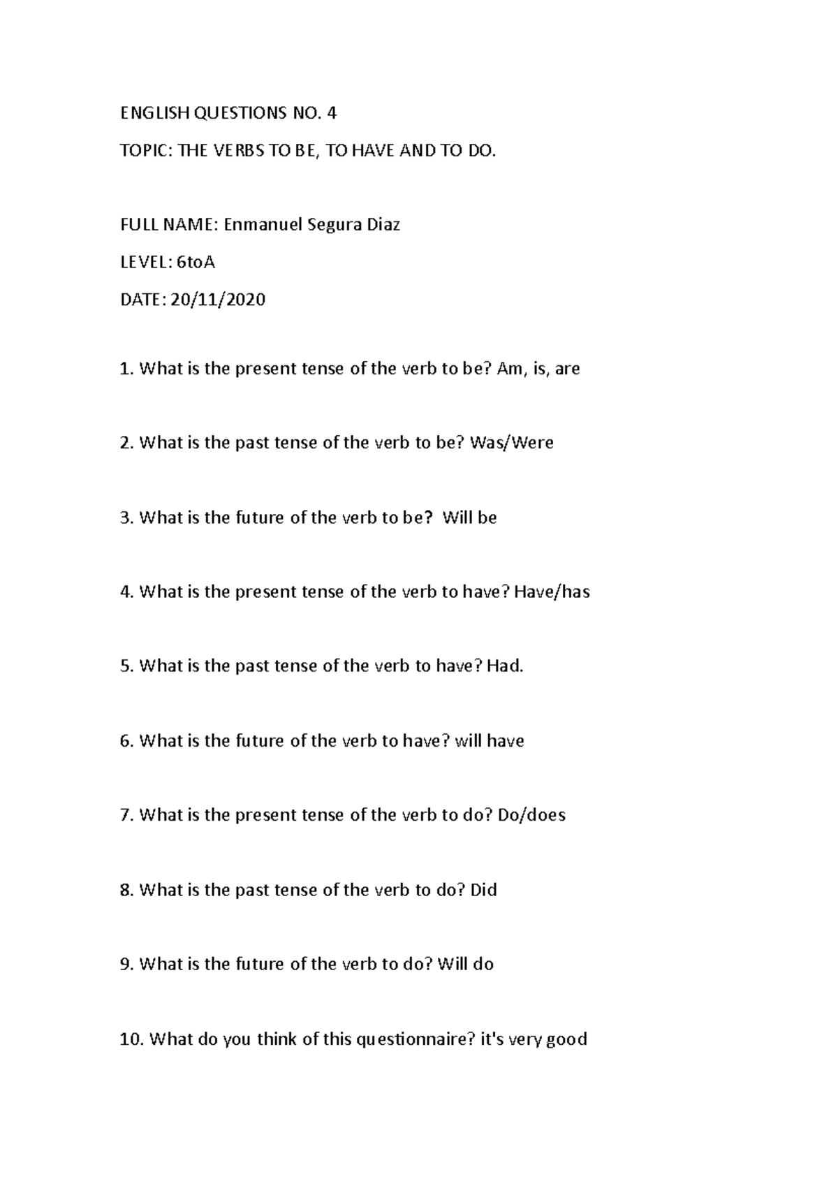 English Questions NO clases de ingles materia 1 - ENGLISH QUESTIONS NO ...