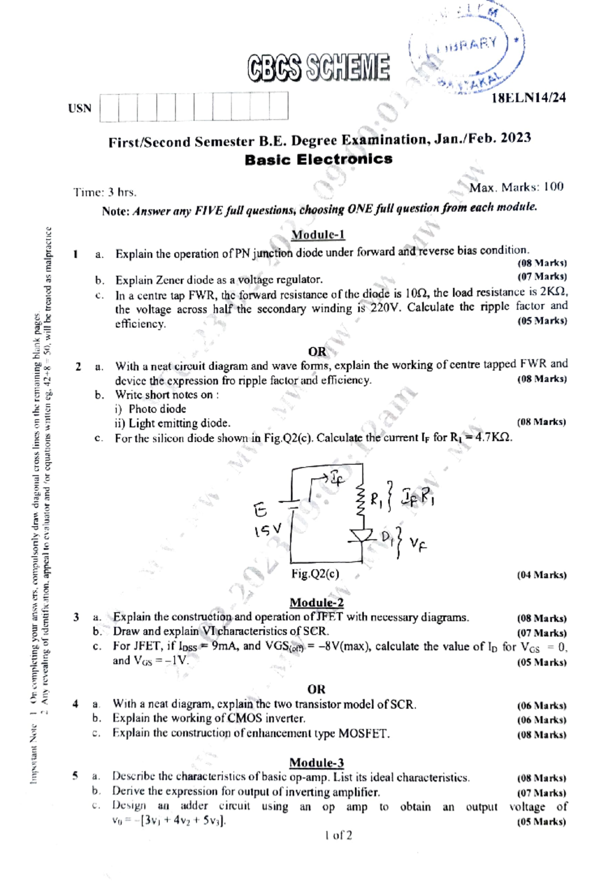 Basic Eletronics - Previous year question papers. - treatedasmalpractice Any reveal1ng of - Studocu