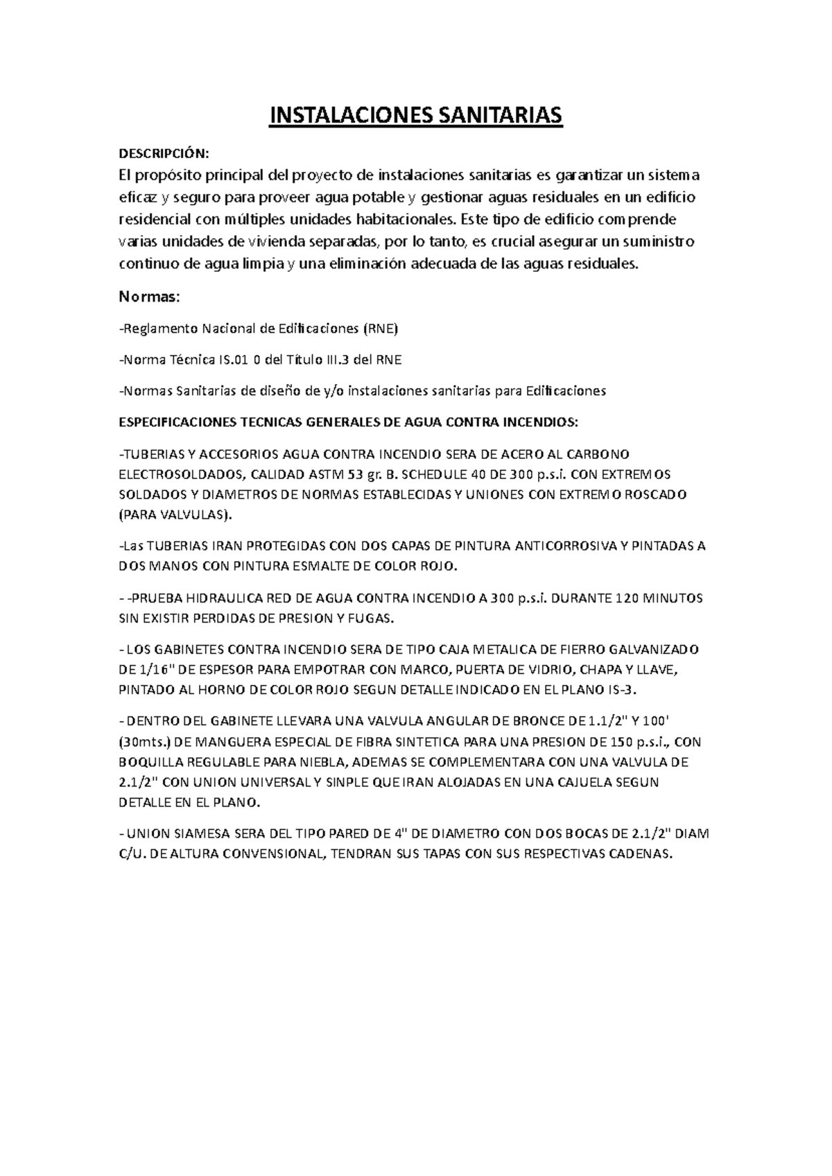 Organized - fffffffffffffff - INSTALACIONES SANITARIAS DESCRIPCIÓN: El ...