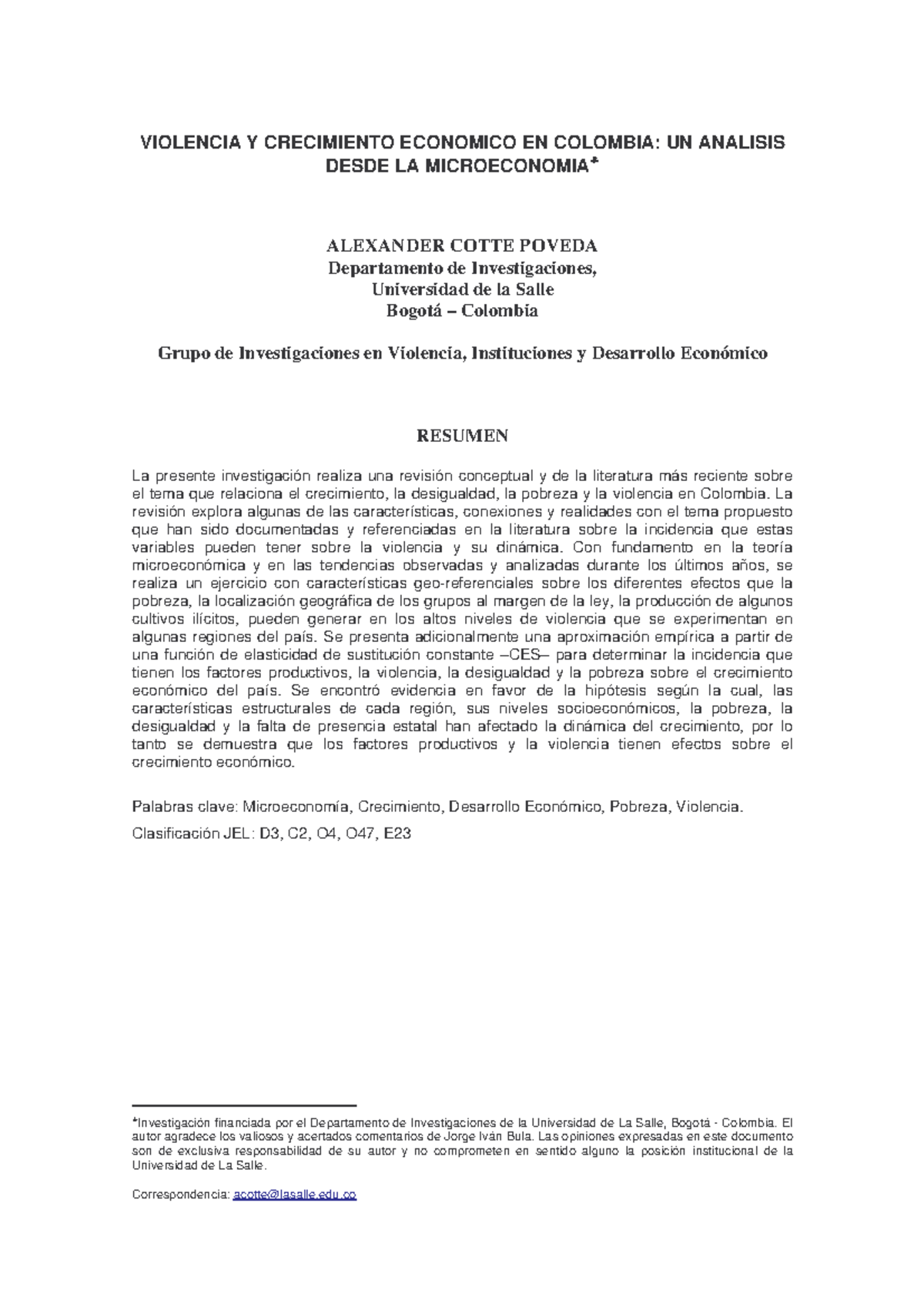 Violencia crecimiento economico Colombia analisis microeconomia ...