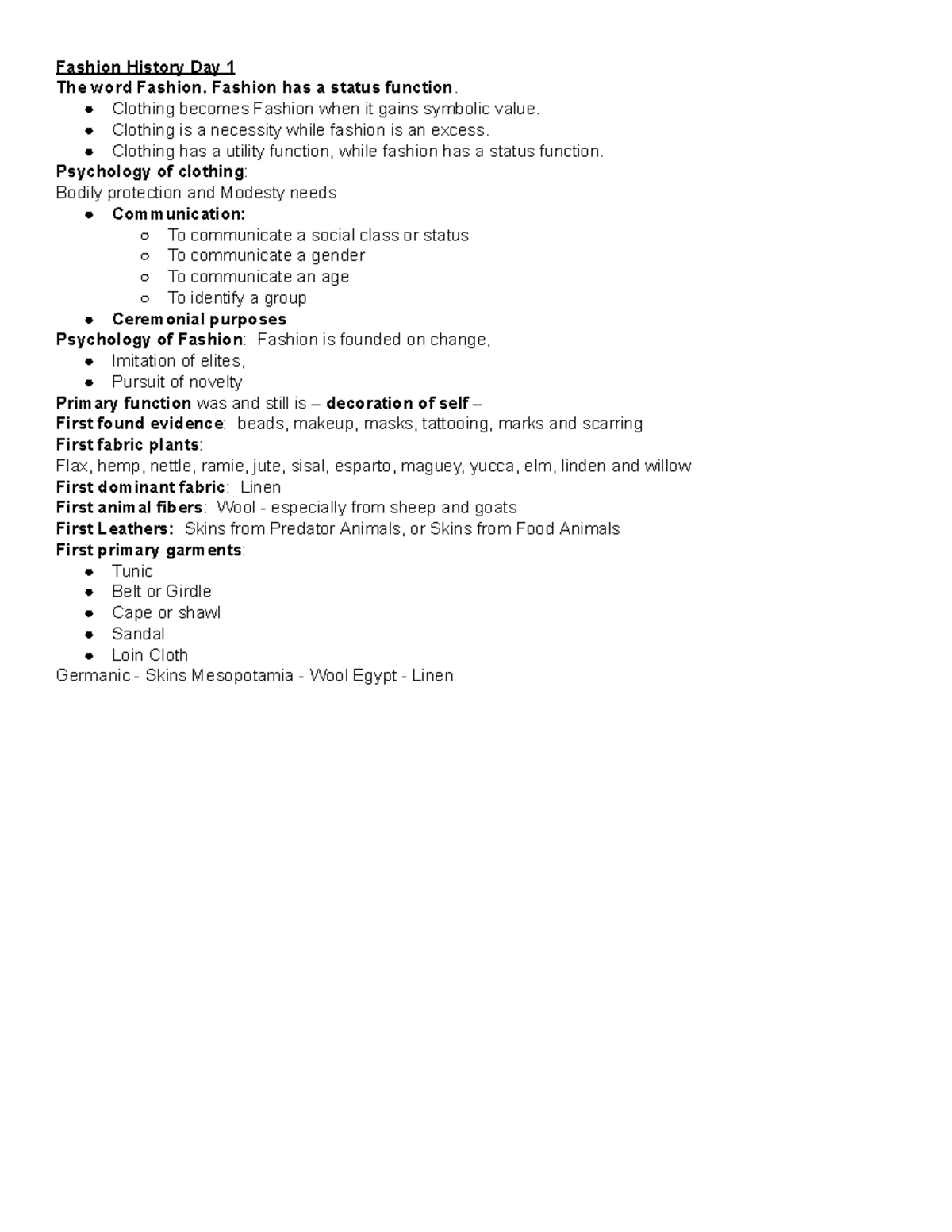 Fash 120 primitive notes - Fashion History Day 1 The word Fashion ...