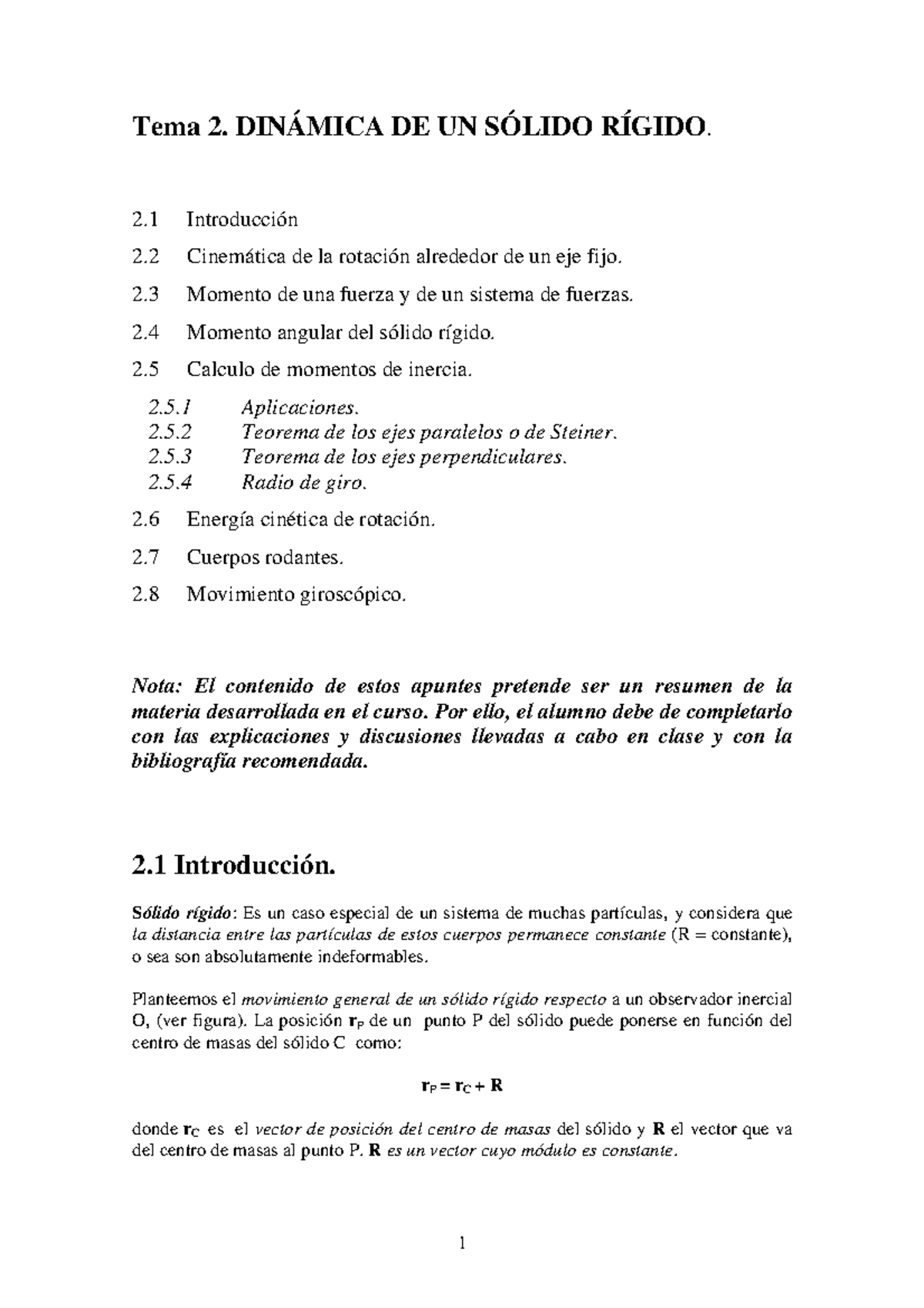 Tema 2. Dinámica sólido rígido - Tema 2. DINÁMICA DE UN SÓLIDO RÍGIDO ...