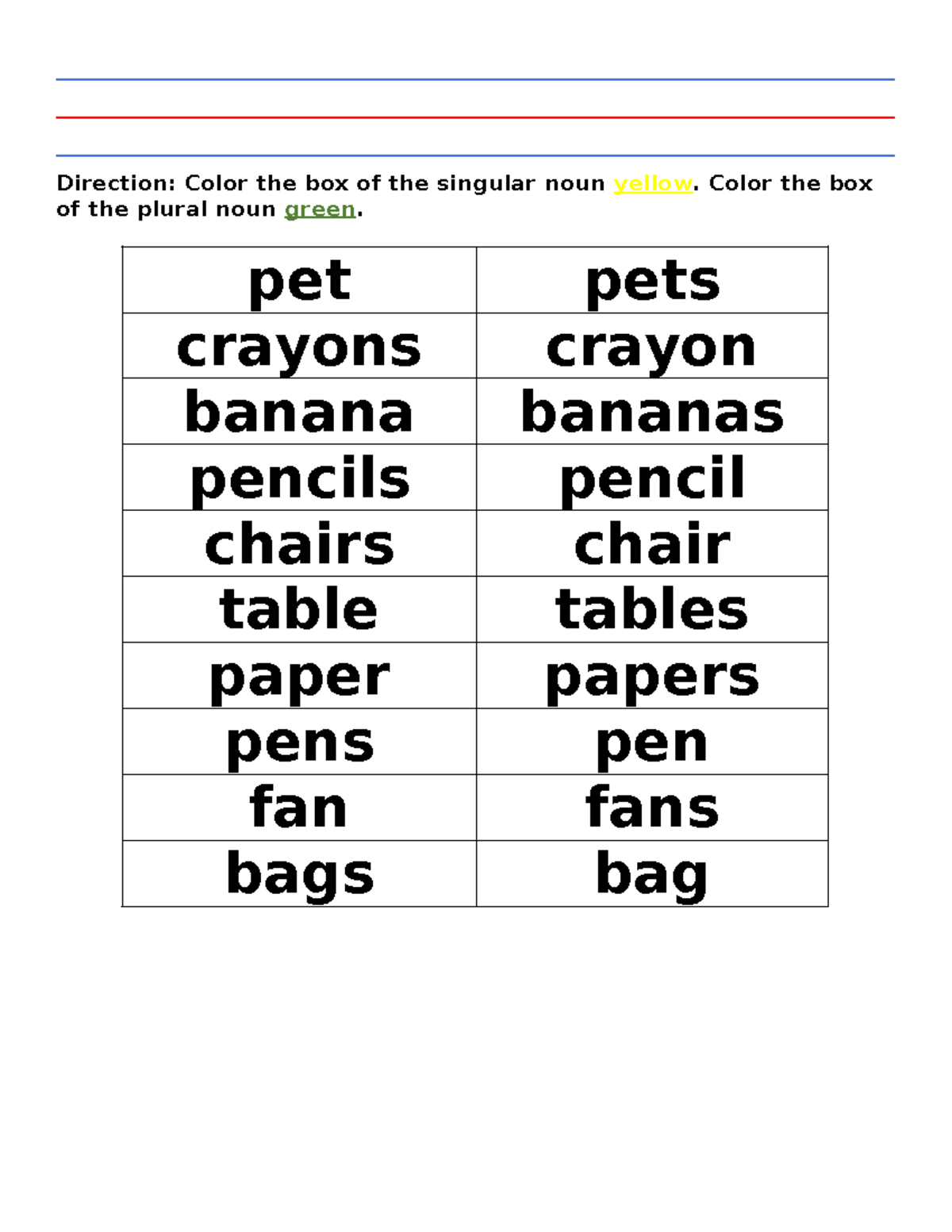 Plural Form Worksheet - - Studocu