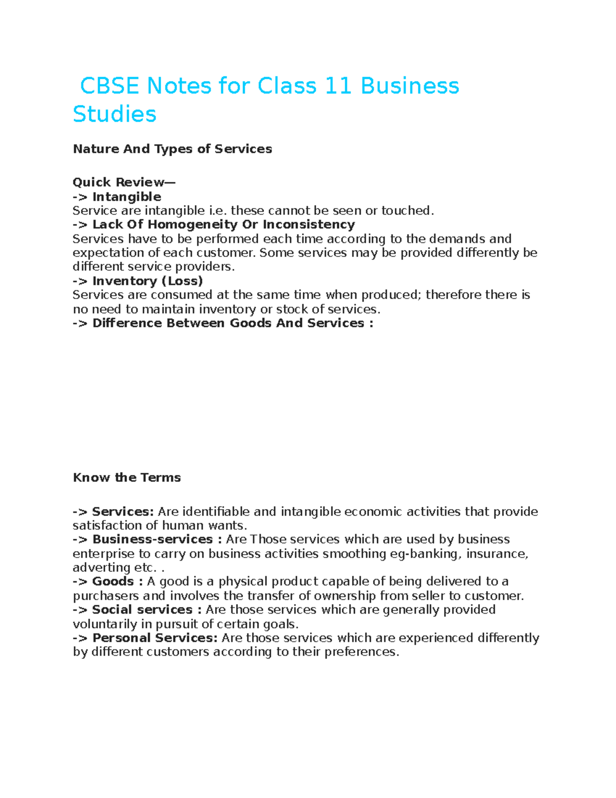 Document - Business studies lecture notes - CBSE Notes for Class 11 ...