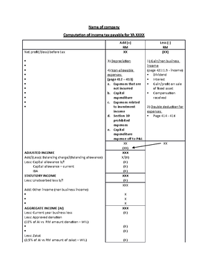 Format of computation of income tax payable - Name of company ...