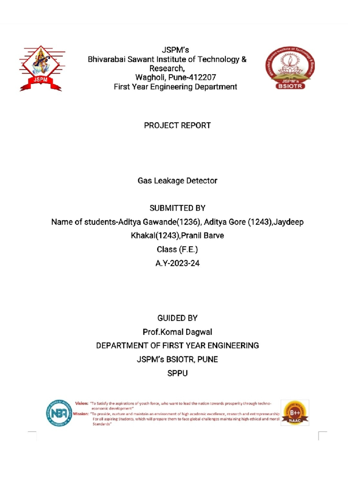 Pbl report - B.Tech - Studocu