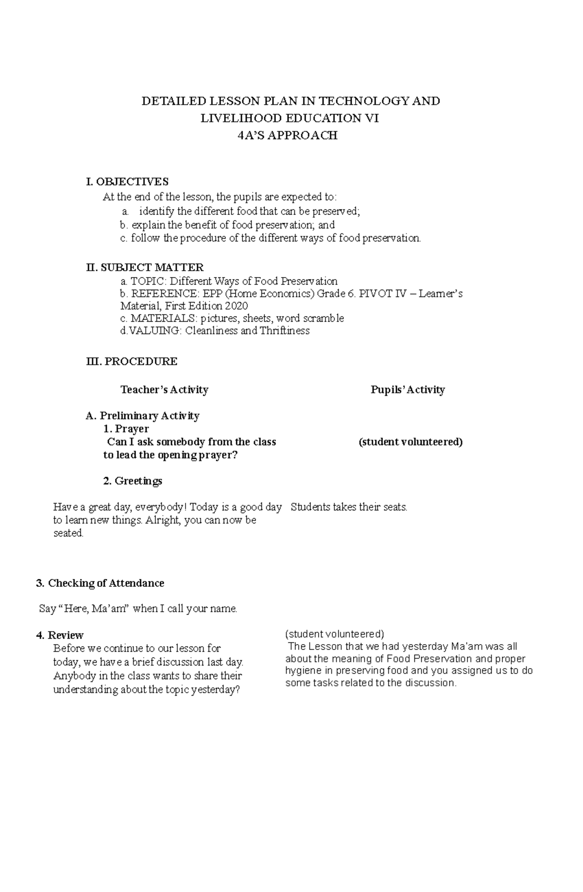 EPP Lesson PLAN - Assignment - DETAILED LESSON PLAN IN TECHNOLOGY AND ...