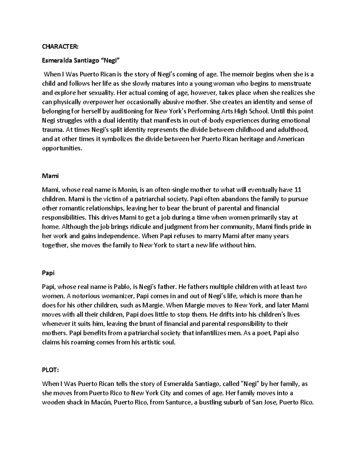 WHEN I WAS IN Puerto Rican Reporting - CHARACTER: Esmeralda Santiago ...