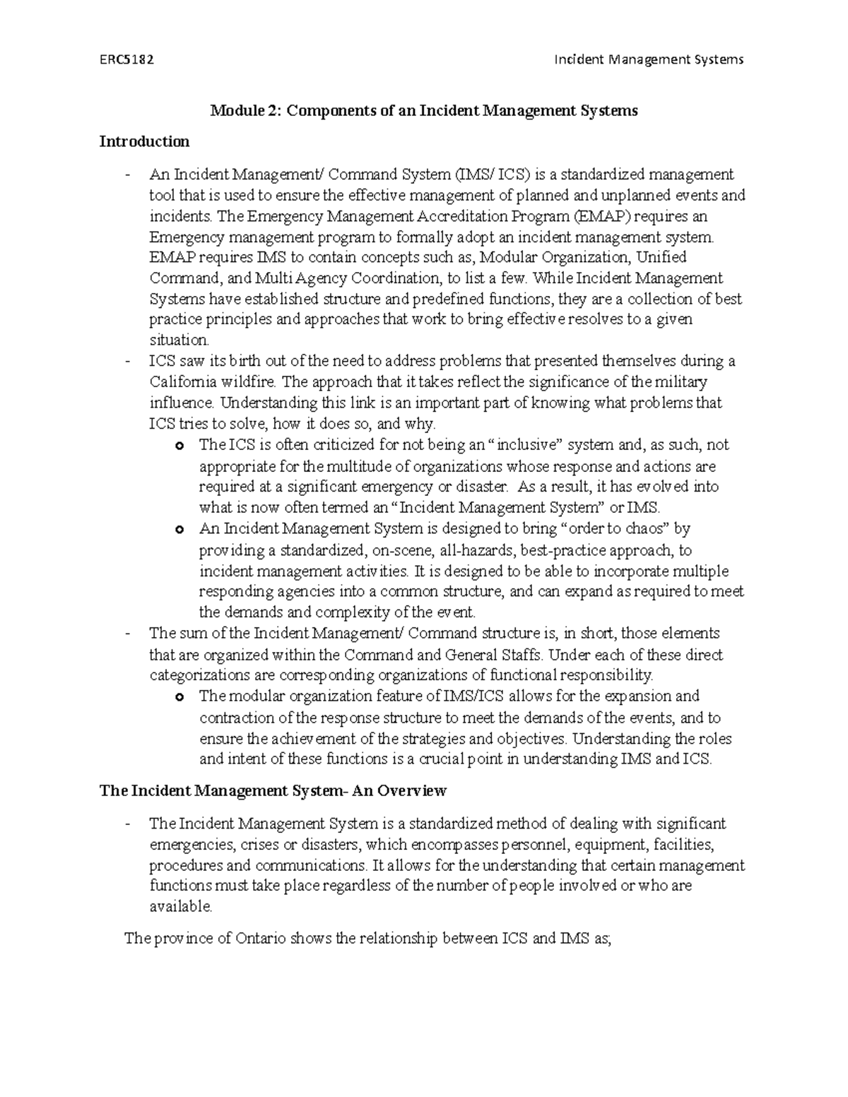 Module 2- Components of an Incident Management Systems - Module 2 ...