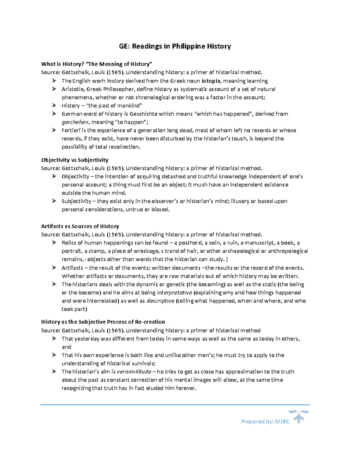 Reviewer-History-Intro - GE: Readings in Philippine History What is ...