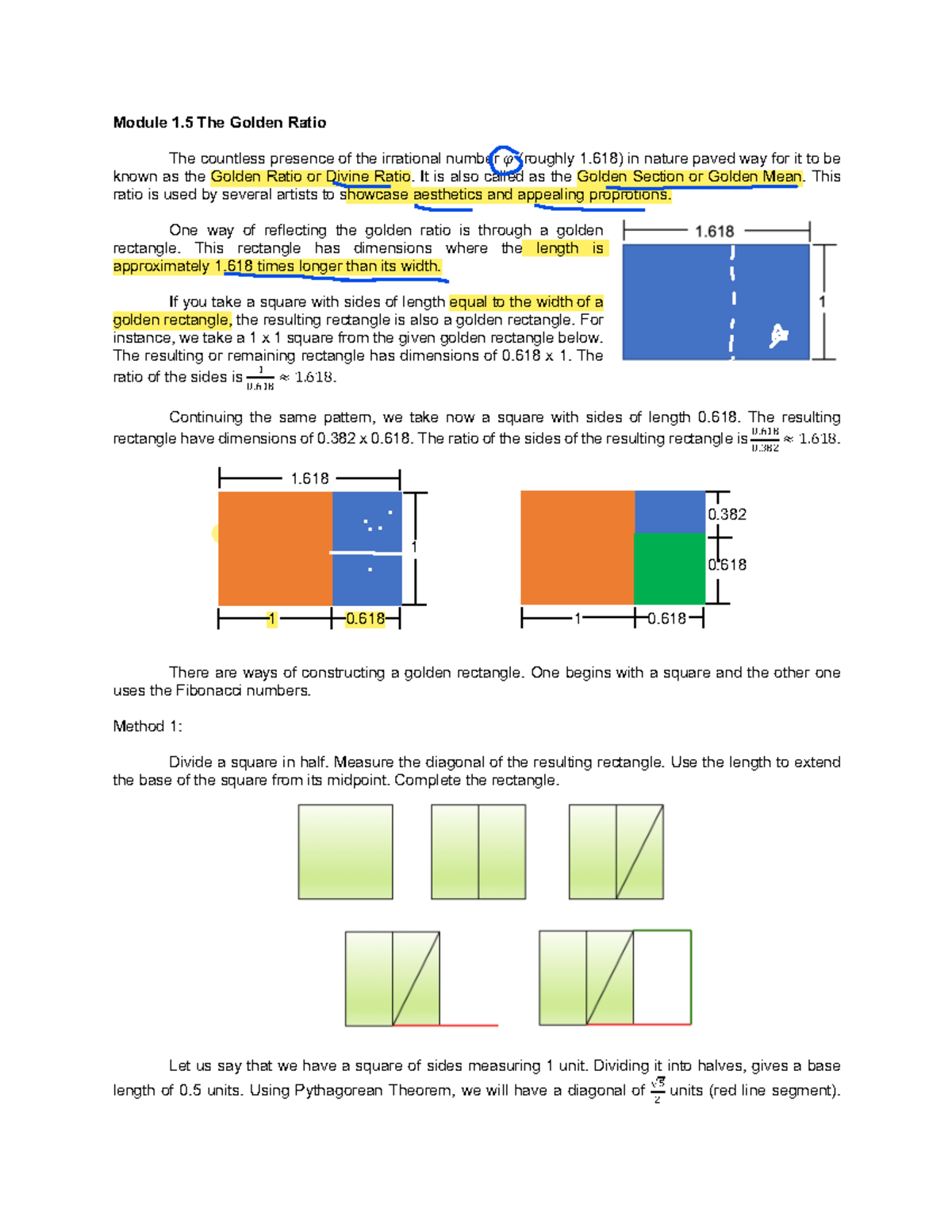 Module 1.5 The Golden Ratio - Module 1 The Golden Ratio The countless ...