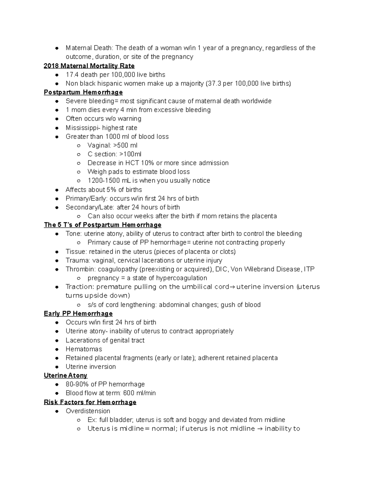 OB High Risk Post Partum - Maternal Death: The death of a woman w/in 1 ...