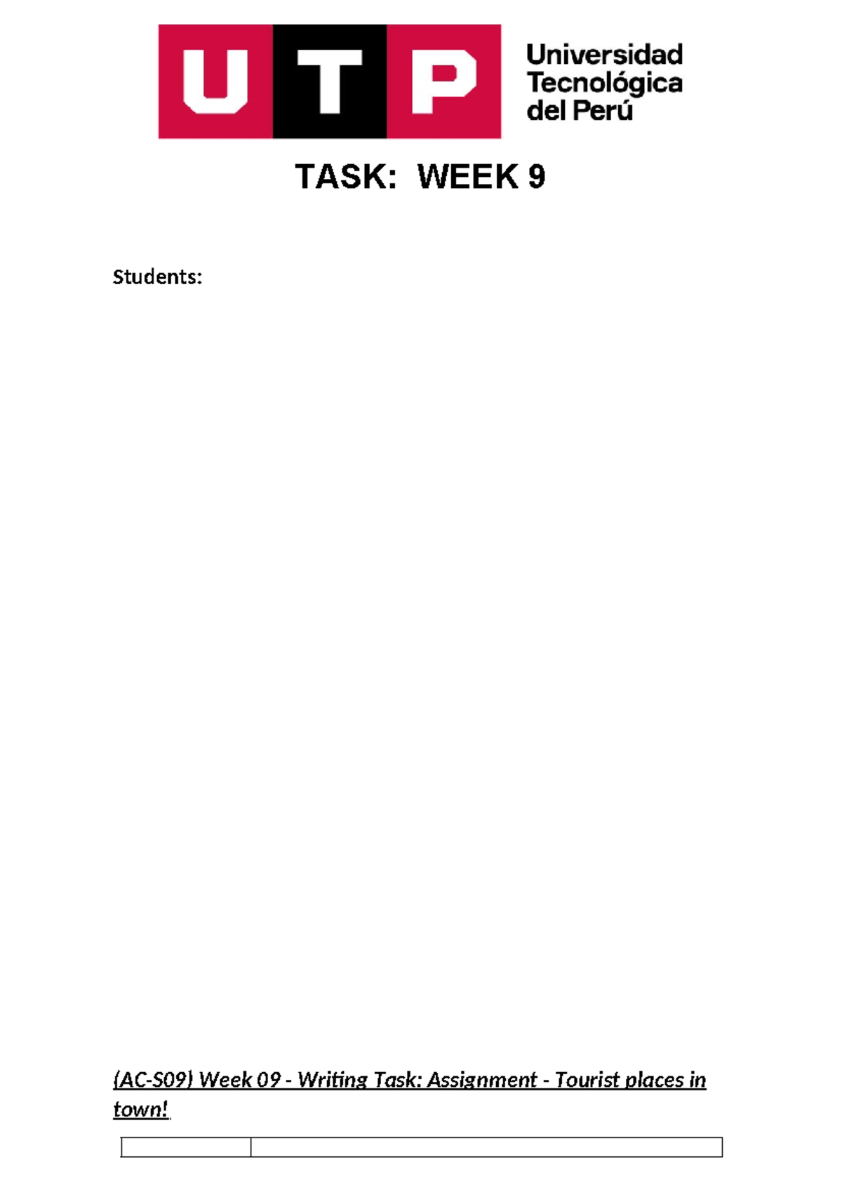 Ingles semana 9 - ingles, tarea - TASK: WEEK 9 Students: (AC-S09) Week 09 - Writing Task ...