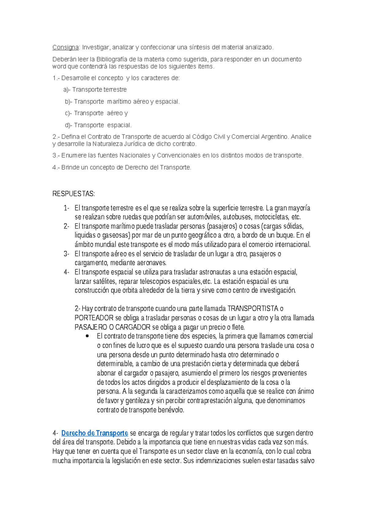Tp derecho de transporte - Consigna: Investigar, analizar y ...